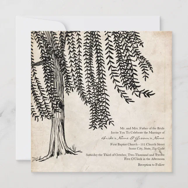 Vintage Black Willow Tree Wedding Invitation | Zazzle