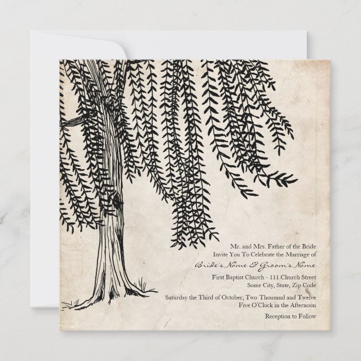 Vintage Black Willow Tree Wedding Invitation | Zazzle