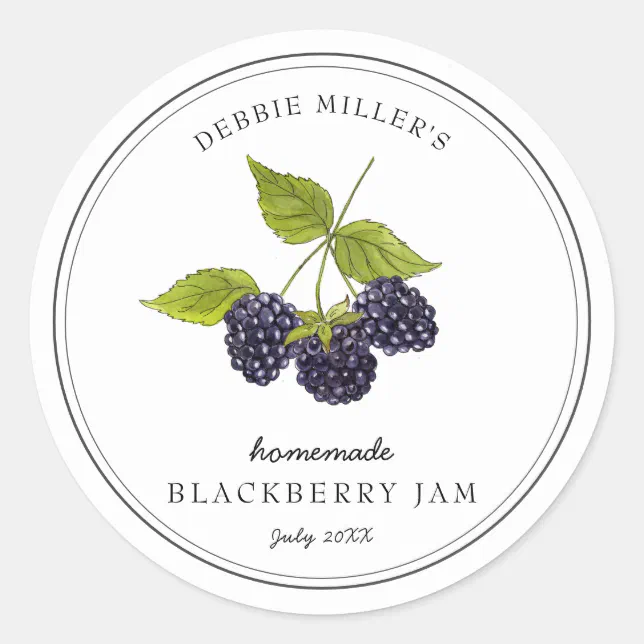 Vintage Blackberry on white Jam Classic Round Sticker | Zazzle
