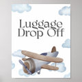 Vintage Blue Airplane Luggage Drop Off Party Sign | Zazzle