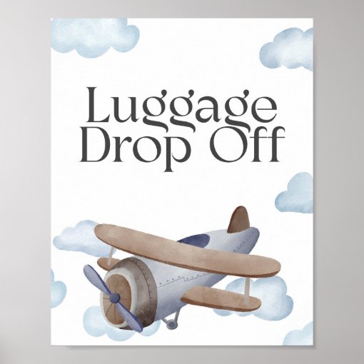 Vintage Blue Airplane Luggage Drop Off Party Sign | Zazzle