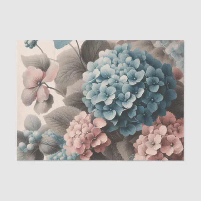 Vintage Blue and Pink Hydrangea Decoupage Tissue Paper | Zazzle