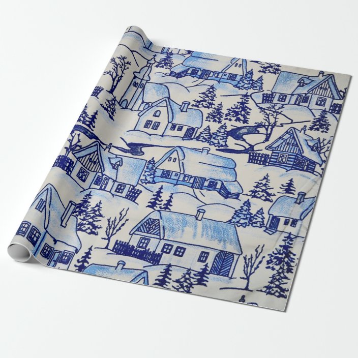 Vintage, Blue and White, Christmas Wrapping Paper | Zazzle.com