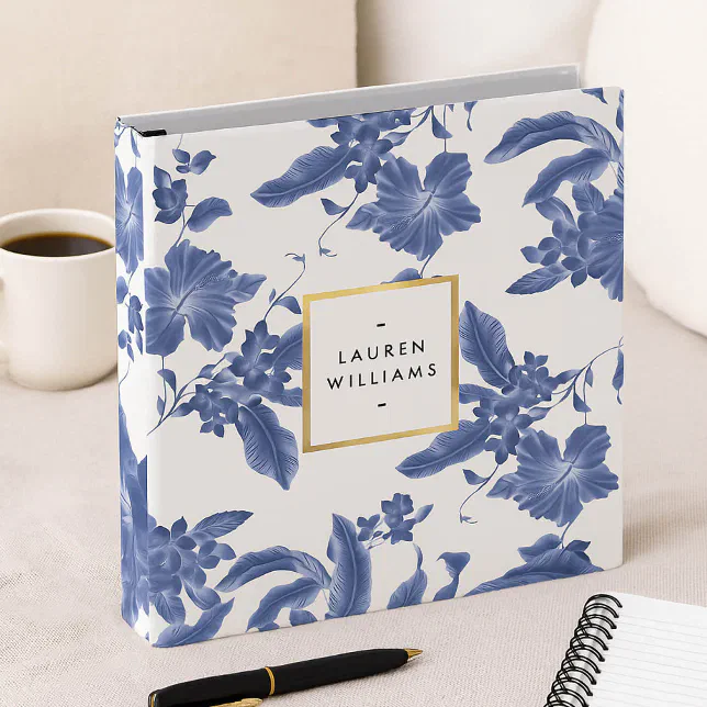 Vintage Blue and White Floral Pattern 3 Ring Binder | Zazzle
