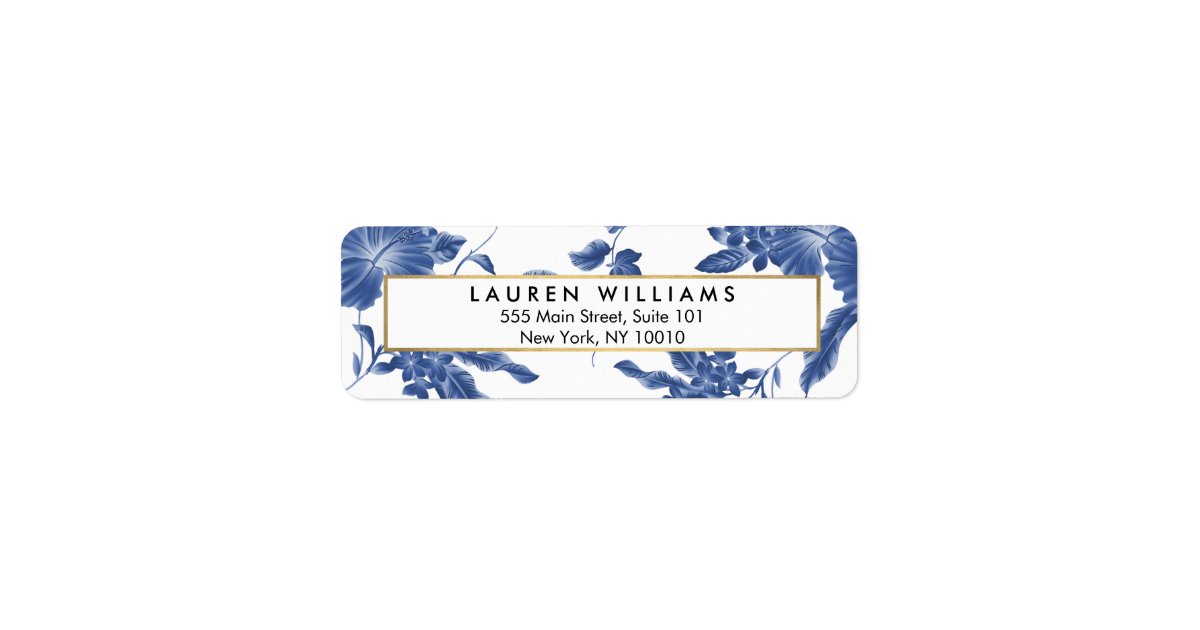 Vintage Blue and White Floral Pattern Label | Zazzle