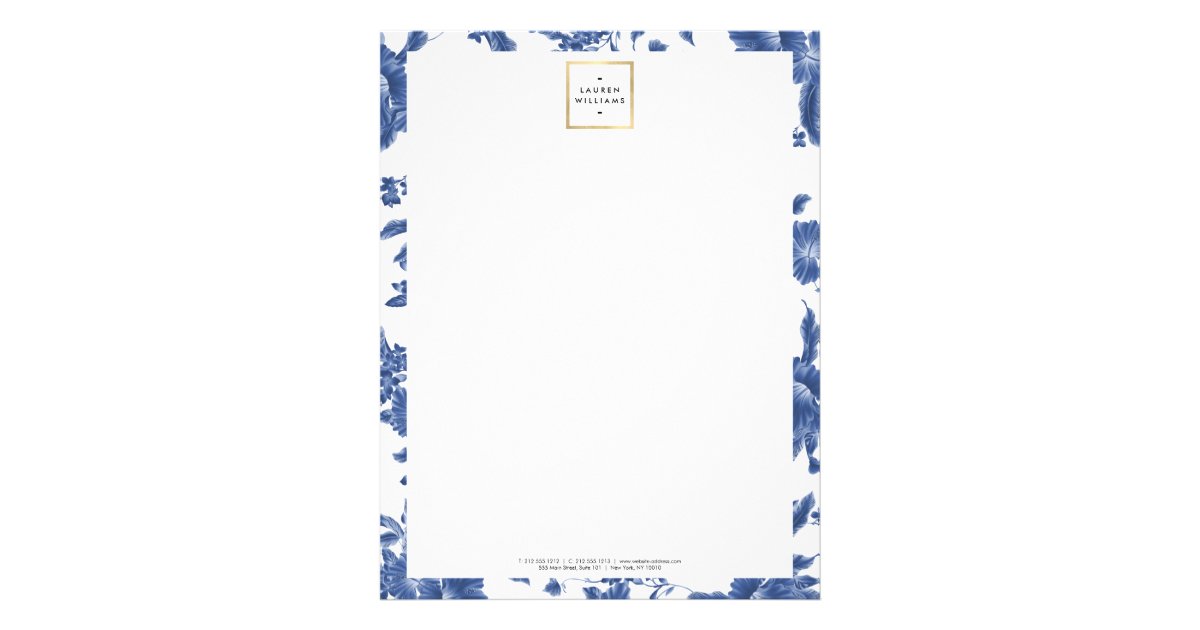 Vintage Blue and White Floral Pattern Letterhead | Zazzle.com