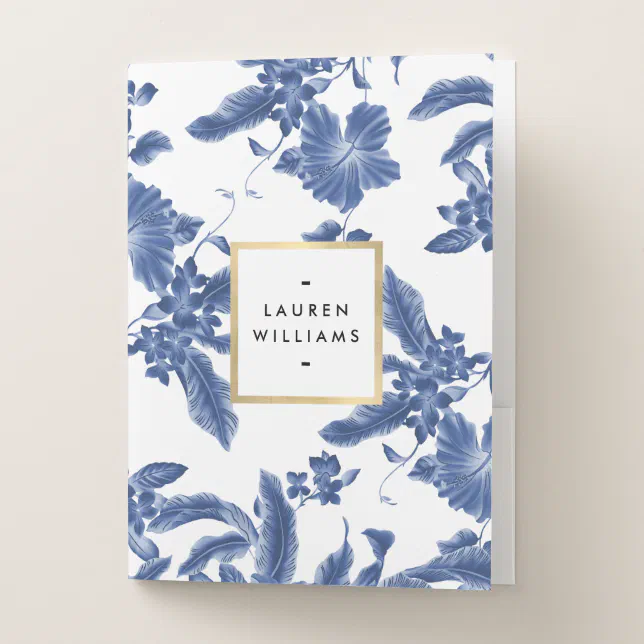 Vintage Blue and White Floral Pattern Pocket Folder | Zazzle