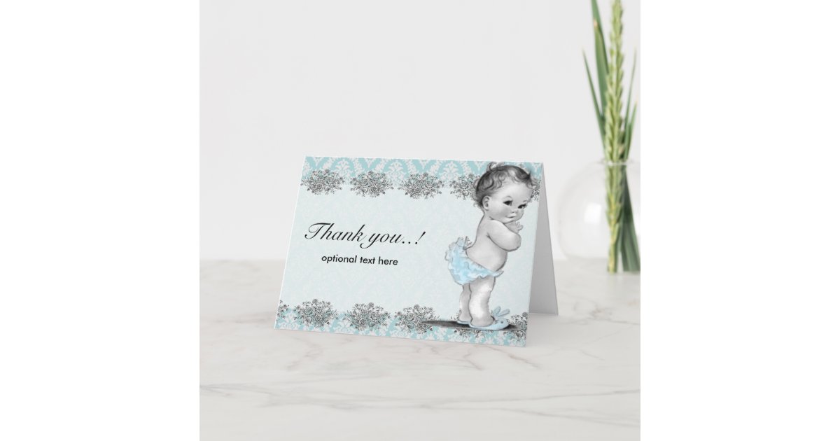 Vintage Blue Baby Shower Thank You Card | Zazzle