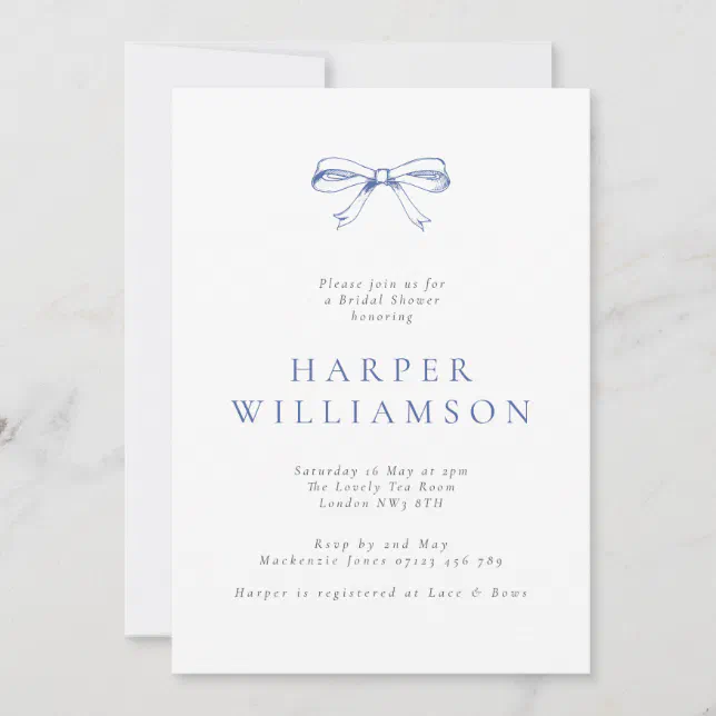 Vintage Blue Bow Bridal Shower Invitation | Zazzle