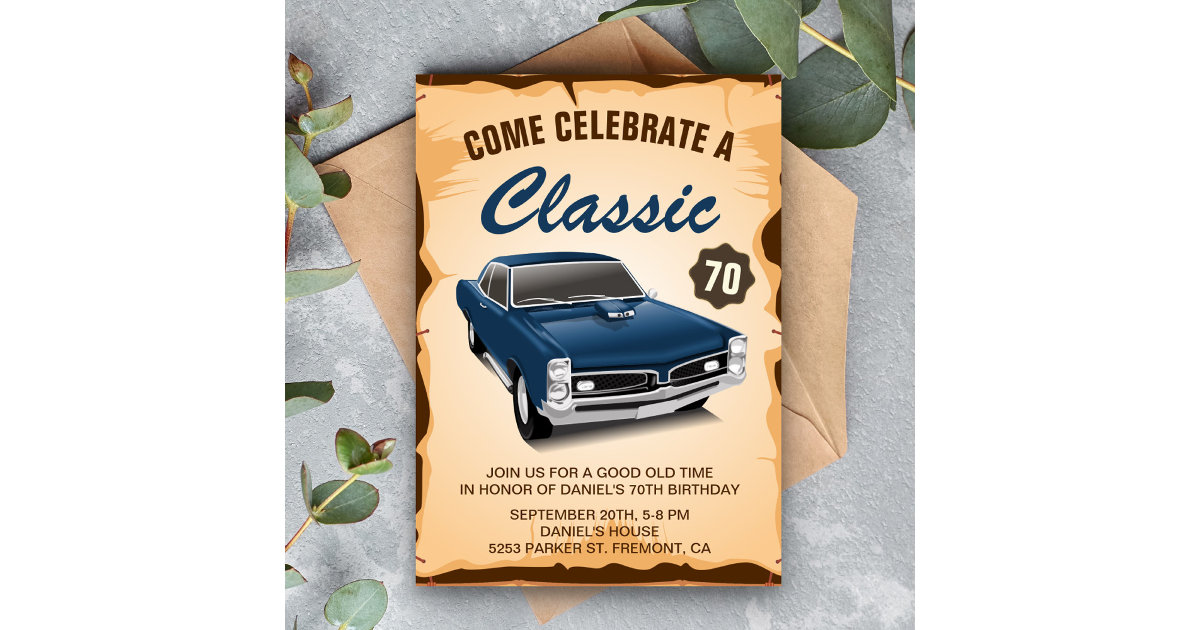 Vintage Blue Car Classic Birthday Invitation | Zazzle