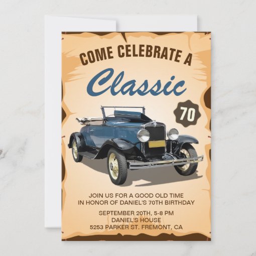 Vintage Blue Car Classic Birthday Invitation | Zazzle