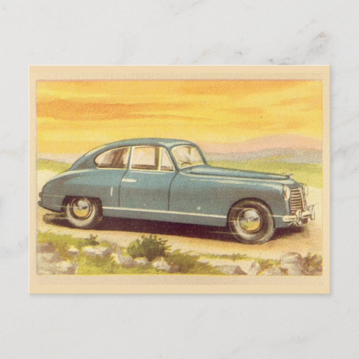 Vintage Blue Car Print Postcard | Zazzle.com