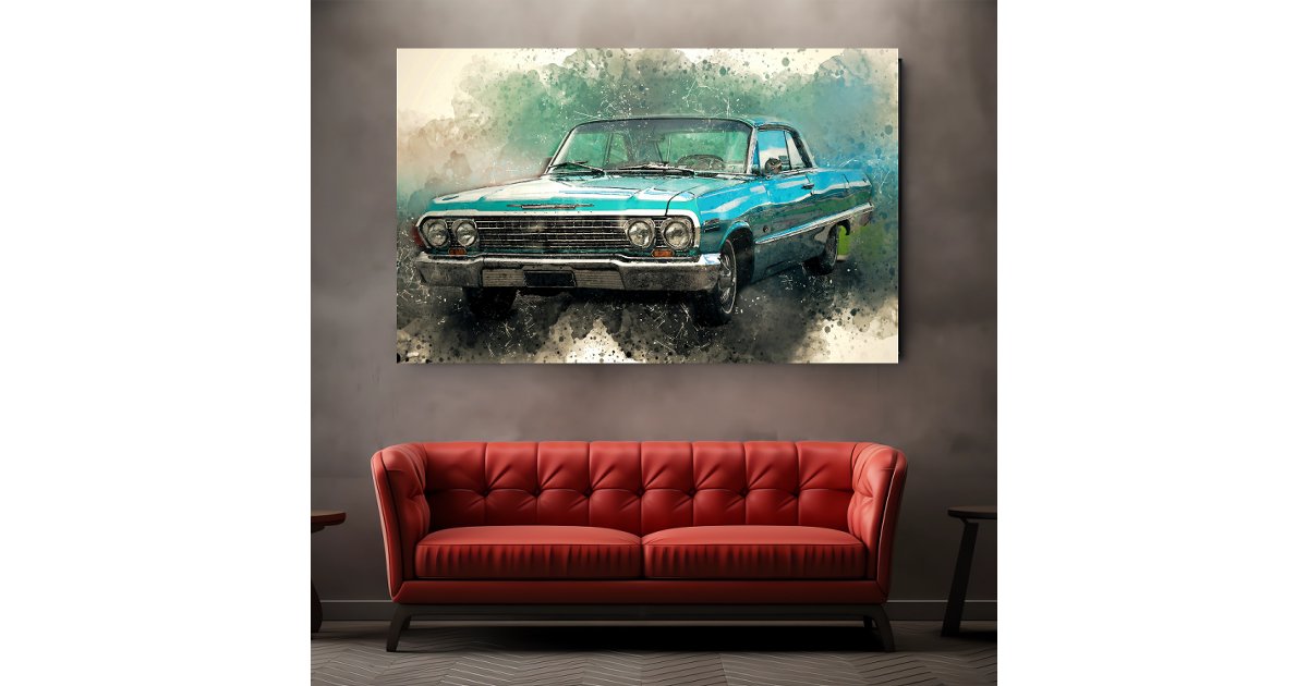 Vintage Blue Car Timeless Automobile Art Poster | Zazzle