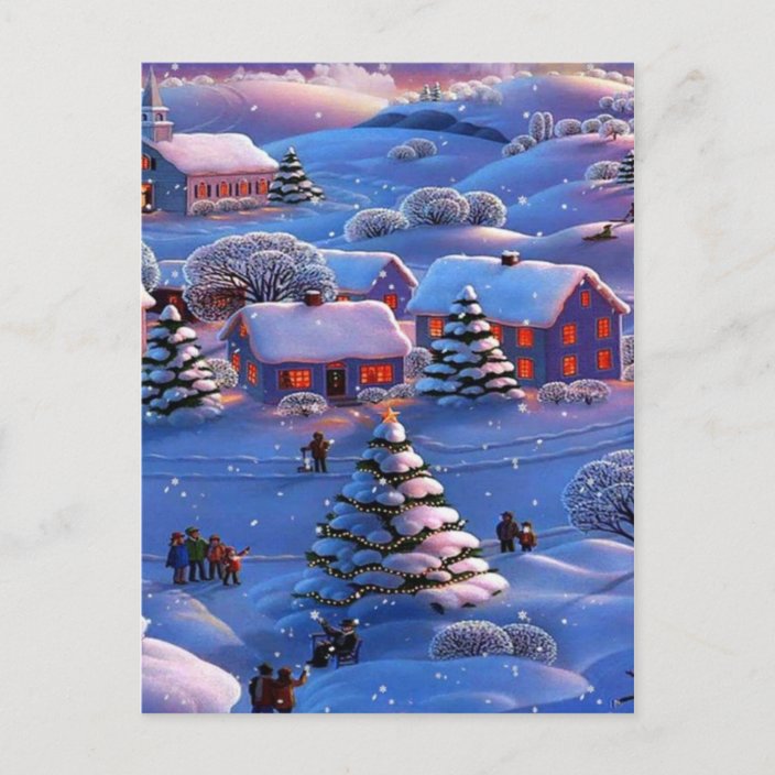 Vintage Blue Christmas Winter Wonderland Snow Postcard | Zazzle.com