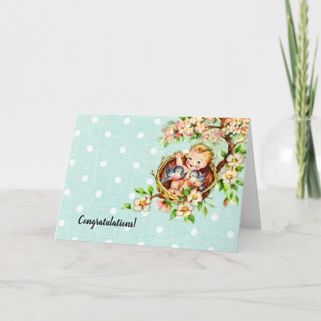 Vintage Blue Congratulations Baby Card | Zazzle