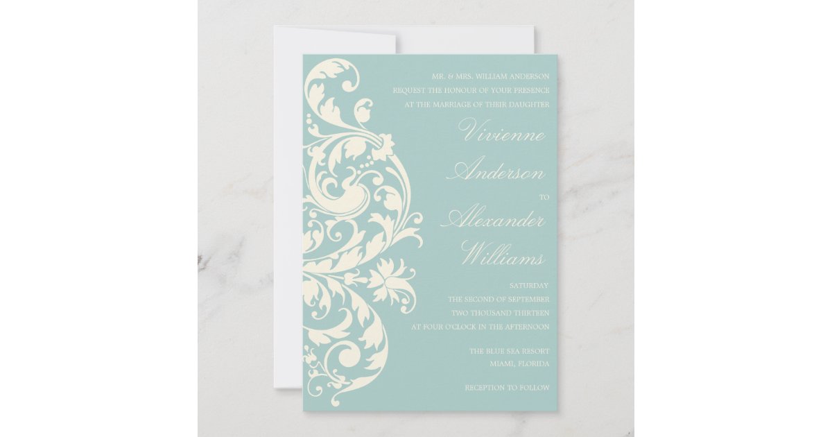 VINTAGE BLUE & CREAM FLOURISH | WEDDING INVITATION | Zazzle.com