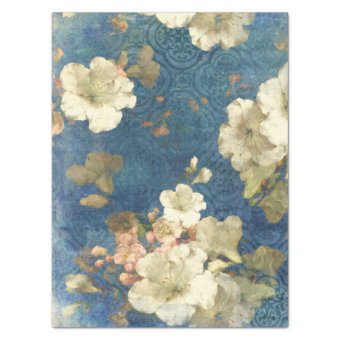 Vintage Blue Floral Decoupage Tissue Paper | Zazzle