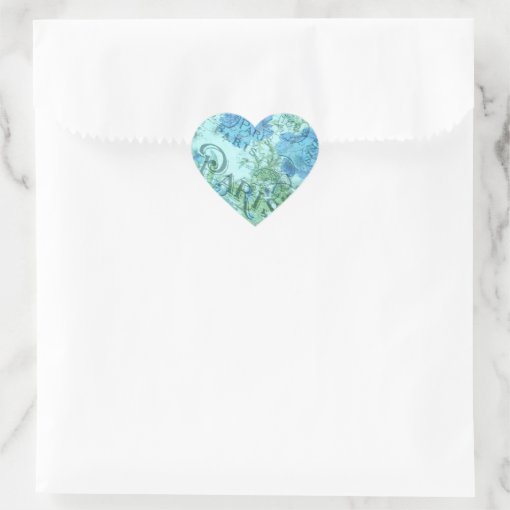 Vintage Blue Floral French Paris Postmark Pattern Heart Sticker | Zazzle