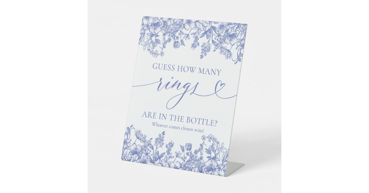 Vintage Blue Floral Guess How Many Rings Game Sign | Zazzle
