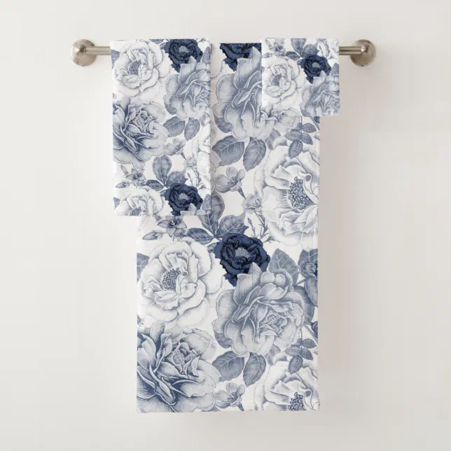 Vintage blue floral pattern bath Bath Towel Set | Zazzle
