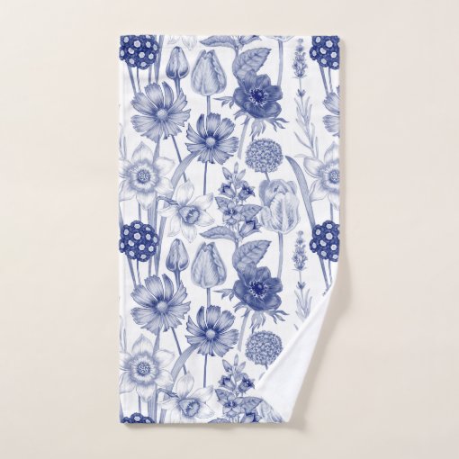 Vintage blue floral pattern bath towel set | Zazzle
