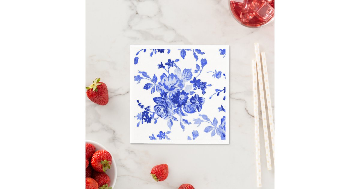 Vintage blue floral pattern napkins | Zazzle