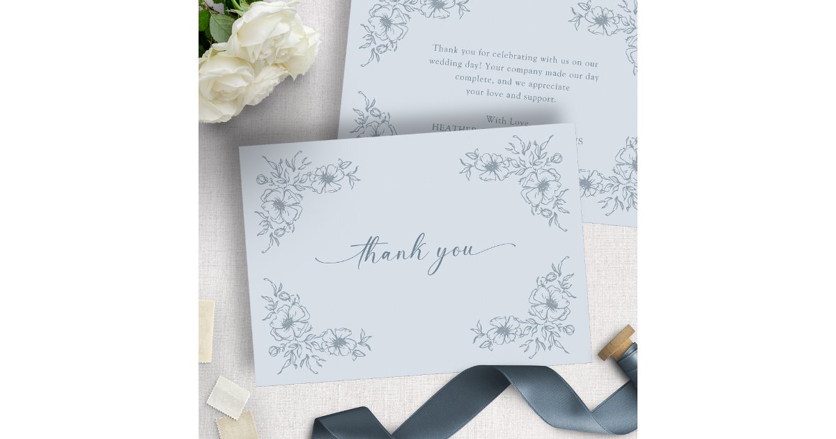 Vintage Blue Floral Thank You Card | Zazzle