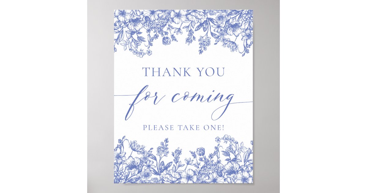 Vintage Blue Floral Thank You For Coming Sign | Zazzle