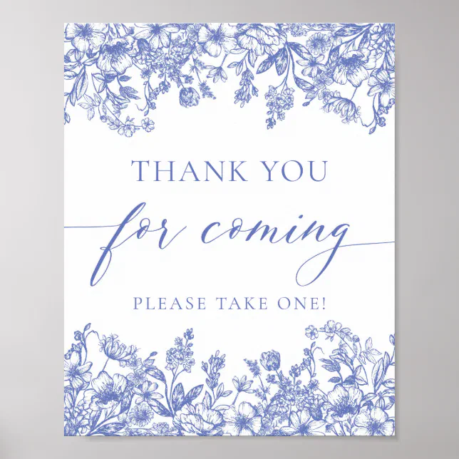 Vintage Blue Floral Thank You For Coming Sign | Zazzle