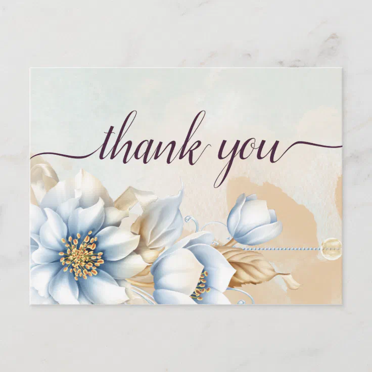 Vintage Blue floral Thank you Postcard | Zazzle