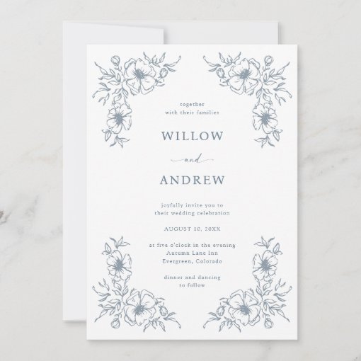Vintage Blue Floral Wedding Invitation | Zazzle