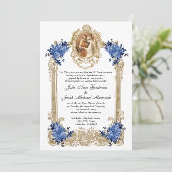 VINTAGE BLUE FLORAL WEDDING INVITATIONS | Zazzle