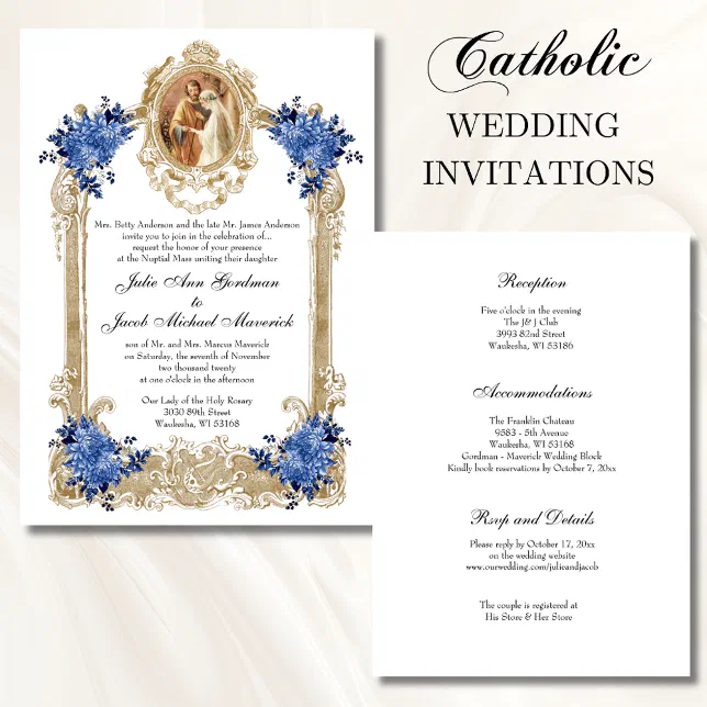 VINTAGE BLUE FLORAL WEDDING INVITATIONS | Zazzle
