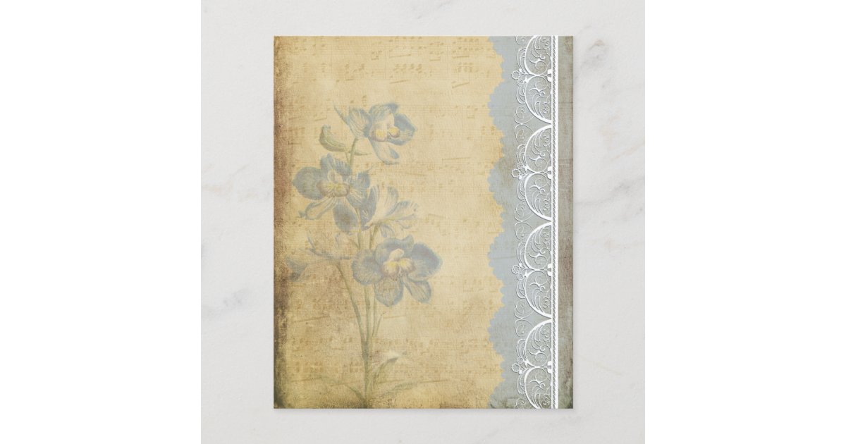 Vintage Blue Flower & Lace Scrapbook Paper | Zazzle
