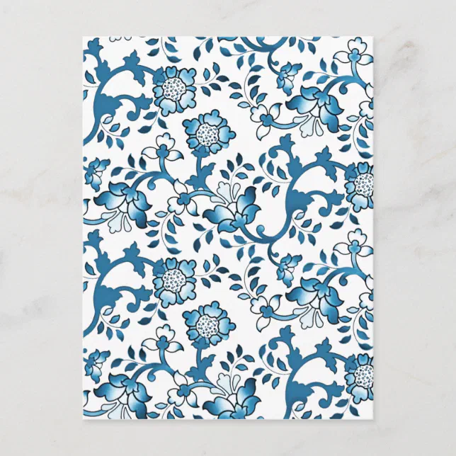 Vintage Blue Flowers Illustration Paattern Postcard | Zazzle