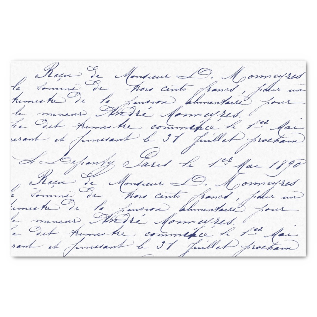 Vintage Blue French Script Handwriting Cursive Tissue Paper | Zazzle