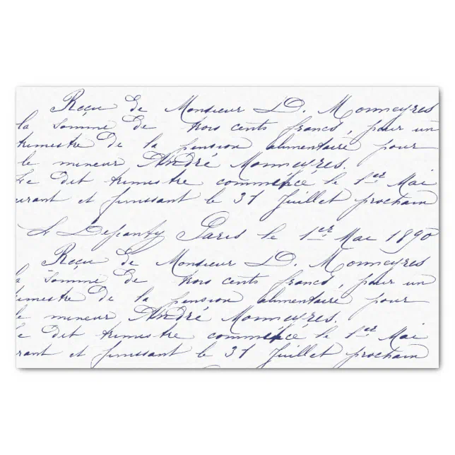 Vintage Blue French Script Handwriting Cursive Tissue Paper | Zazzle