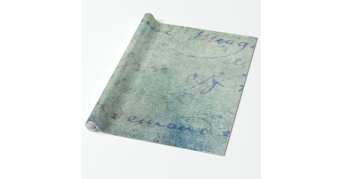 Vintage Blue French Script Parchment Paper | Zazzle
