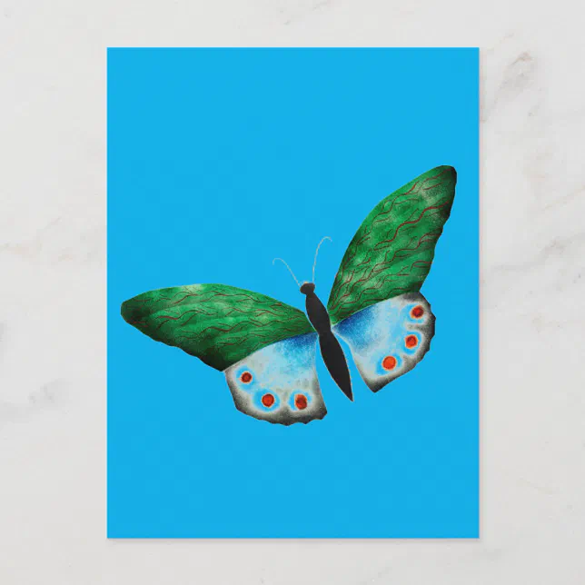 Vintage Blue Green Butterfly Illustration Postcard | Zazzle