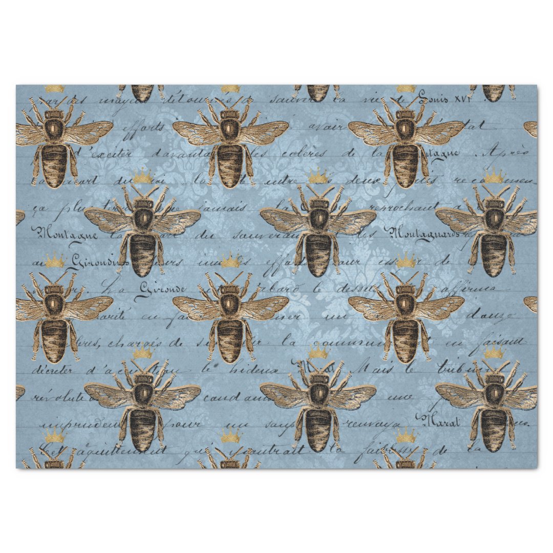 Vintage Blue Honey Bee Decoupage Tissue Paper | Zazzle