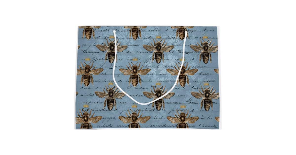 Vintage Blue Honey Bee Large Gift Bag | Zazzle
