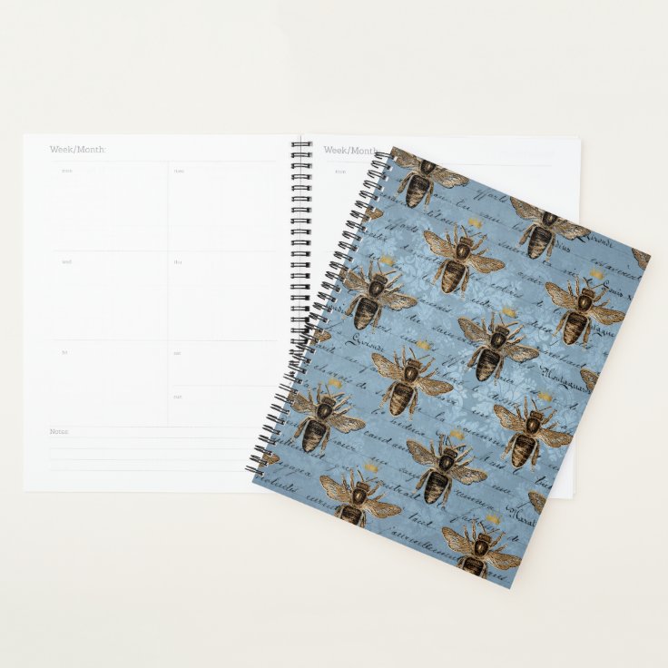 Vintage Blue Honey Bee Planner | Zazzle