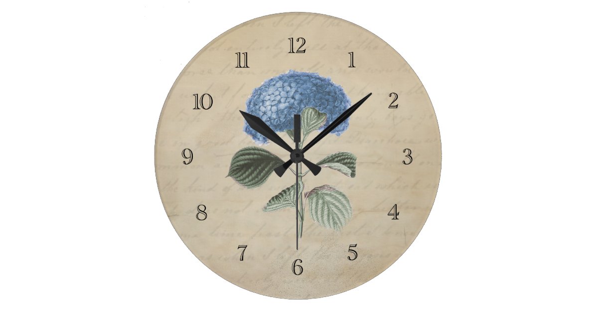 Vintage Blue Hydrangea Flower Large Clock | Zazzle.com