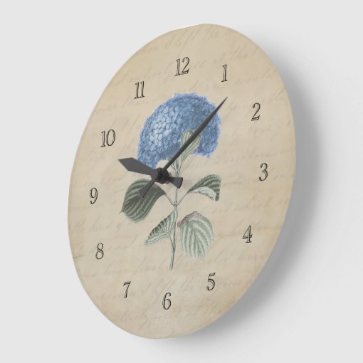 Vintage Blue Hydrangea Flower Large Clock | Zazzle