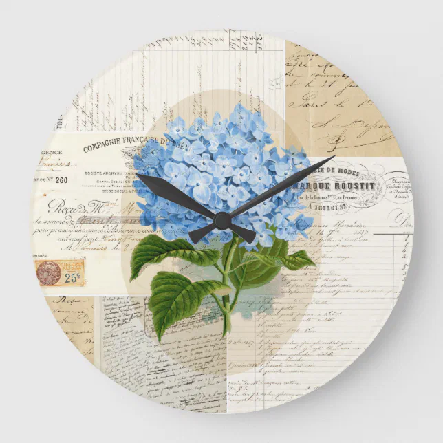Vintage Blue Hydrangea French Clock | Zazzle