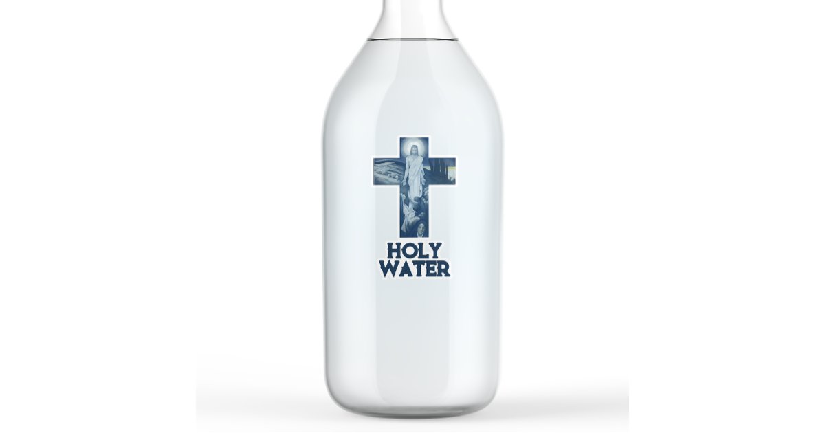 Vintage Blue Jesus Cross Christianity Holy Water Sticker | Zazzle