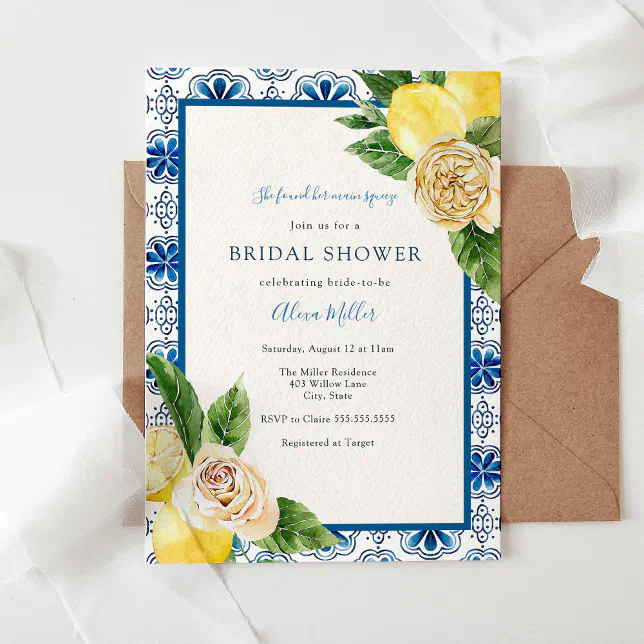 Vintage Blue Lemon Bridal Shower Invitation | Zazzle