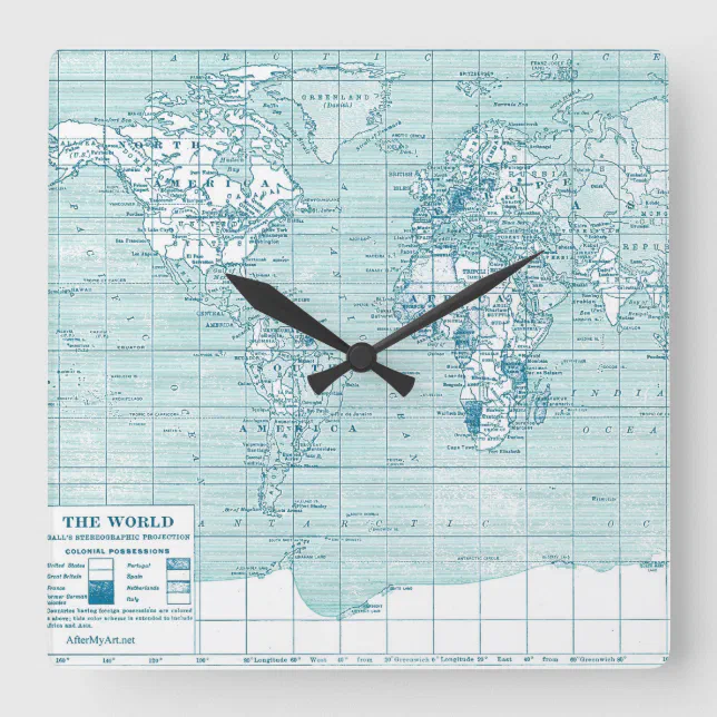 vintage blue map clock | Zazzle