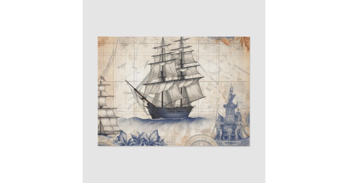 Vintage Blue Nautical Decoupage Tissue Paper | Zazzle