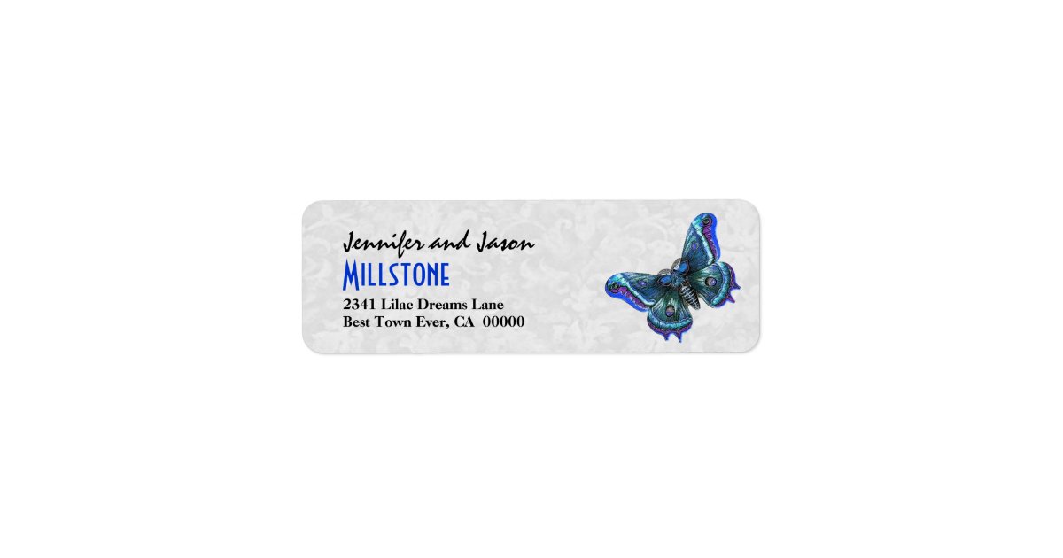 Vintage Blue Purple Butterfly Modern Lettering Label | Zazzle